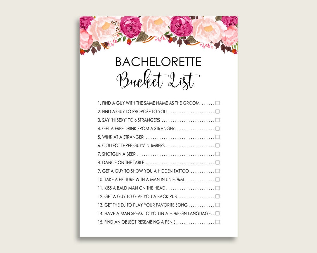 Bohemian Bachelorette Bucket List Printable, Pink Beige Bridal Shower ...
