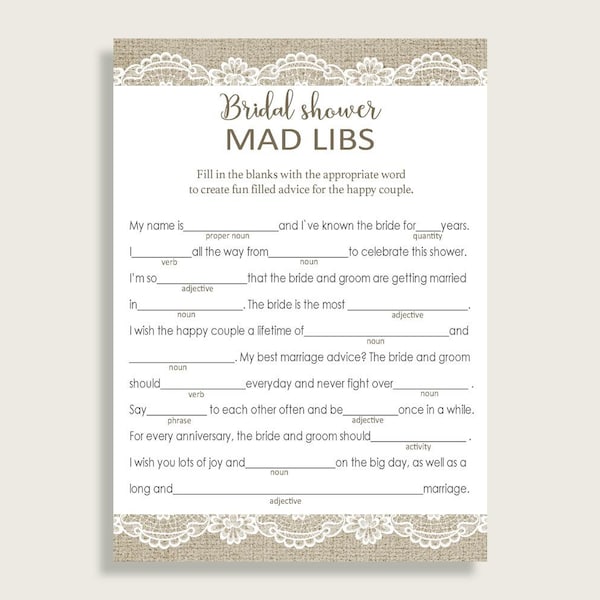 Bridal Shower Mad Libs - Etsy