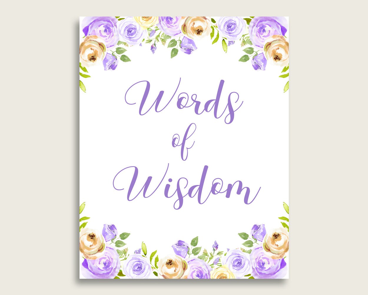 Purple Yellow Words of Wisdom Cards & Sign Printable Purple | Etsy