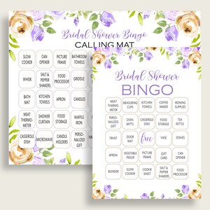 Purple Floral Bridal Shower Bingo Cards Printable, 60 Prefilled Bingo ...