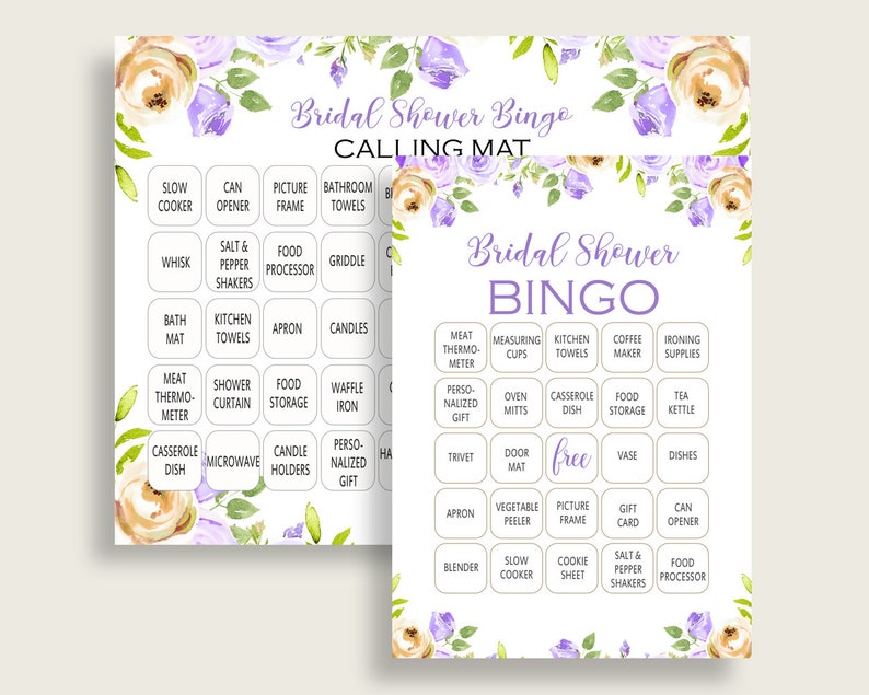 Purple Floral Bridal Shower Bingo Cards Printable 60 | Etsy