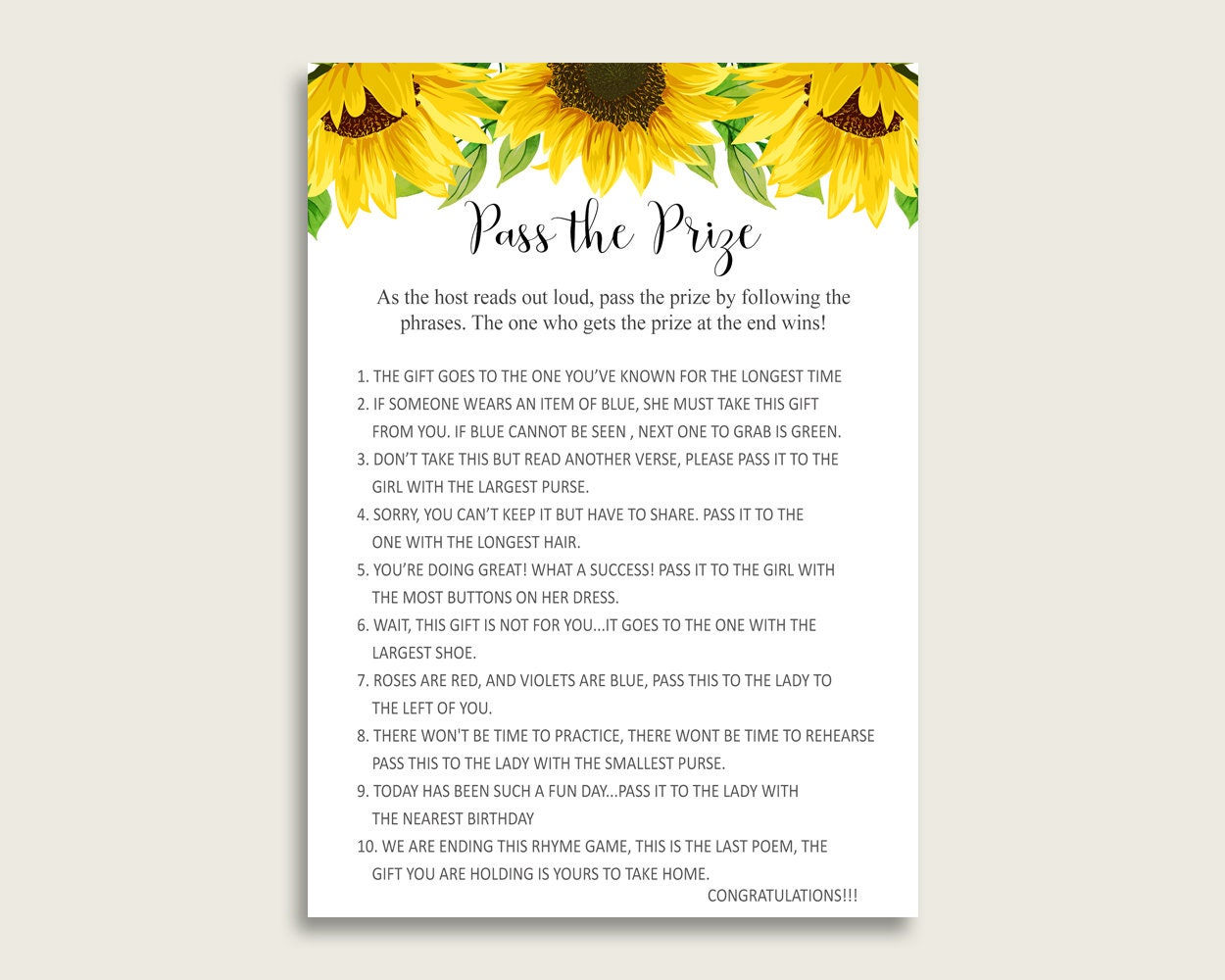 Paper & Party Supplies Party Supplies Sunflower Pass the Poem Instant ...