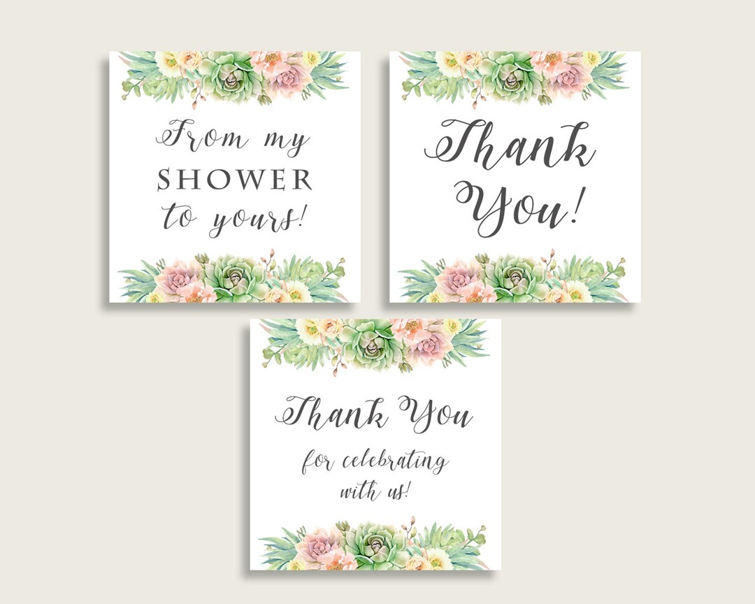 Succulent Square Favor Tags Printable, Bridal Shower Green Pink Thank ...