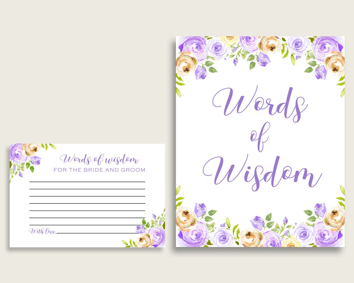 Purple Yellow Words of Wisdom Cards & Sign Printable Purple | Etsy