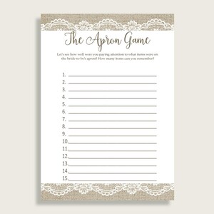 The Apron Game Bridal Shower the Apron Game Burlap and Lace Bridal ...