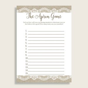 The Apron Game Bridal Shower the Apron Game Burlap and Lace Bridal ...