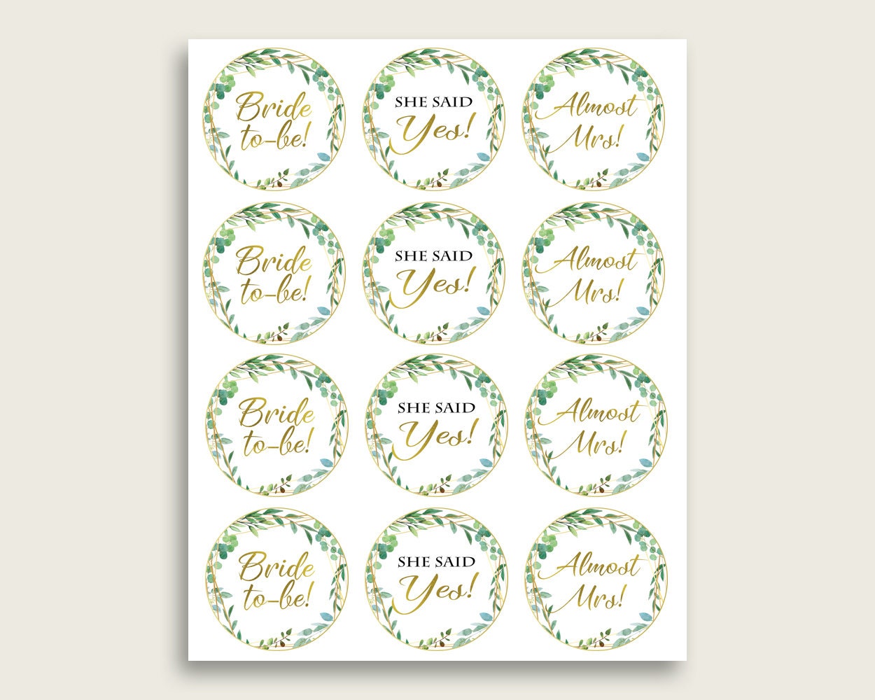 Greenery Bridal Shower Cupcake Toppers Printable Green Gold | Etsy
