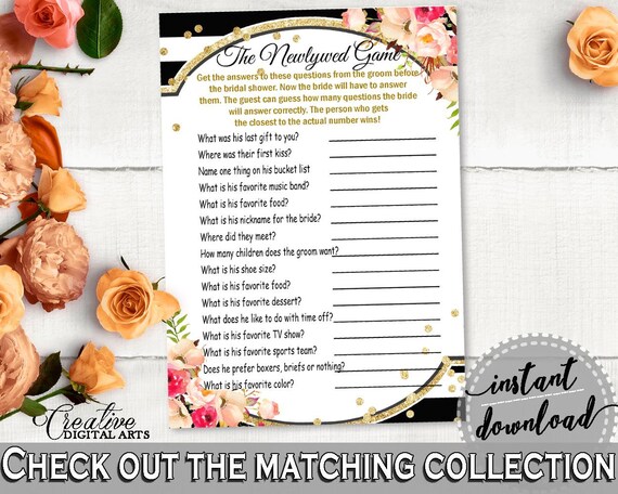 The Newlywed Game in Flower Bouquet Black Stripes Bridal - Etsy