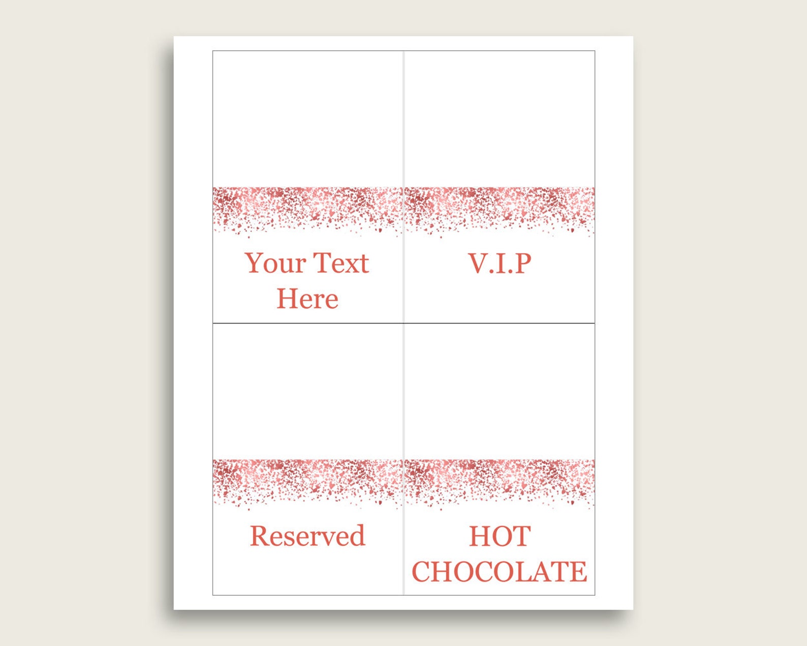 Confetti Food Tent Cards Printable Rose Gold White Table Tent - Etsy