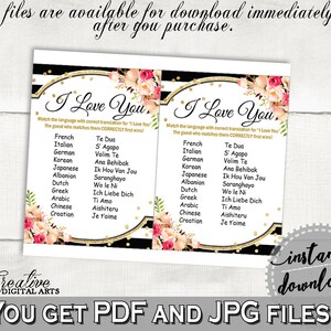 I Love You Game in Flower Bouquet Black Stripes Bridal Shower Black and ...
