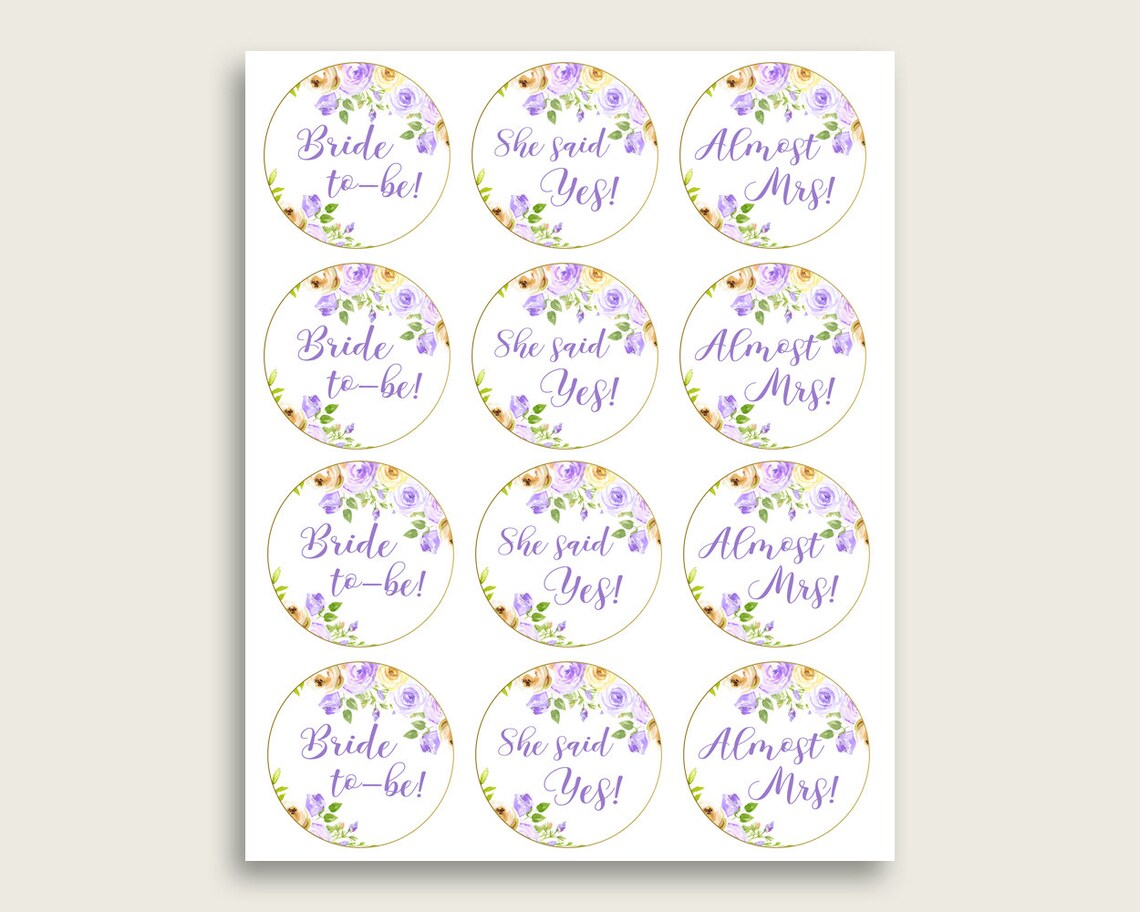 Purple Floral Bridal Shower Cupcake Toppers Printable Purple - Etsy