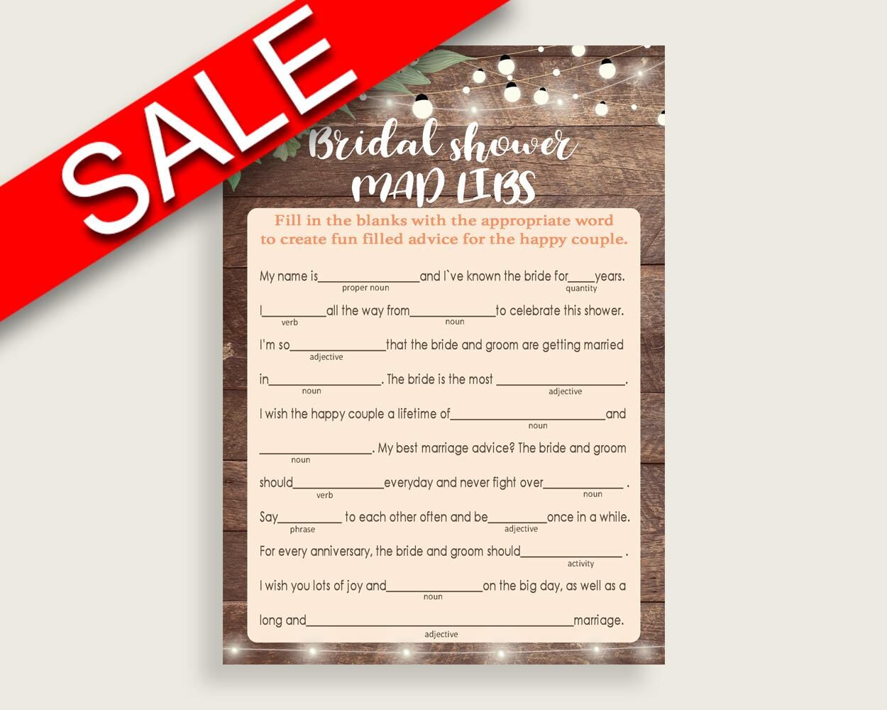 Mad Libs Bridal Shower Mad Libs Rustic Bridal Shower Mad Libs | Etsy