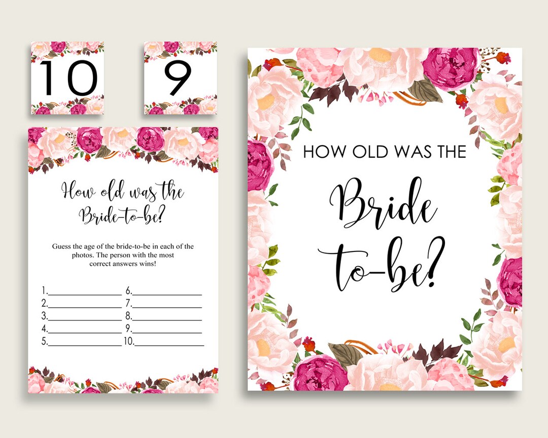Bohemian How Old Was the Bride to Be Game, Pink Beige Guess the Brides ...