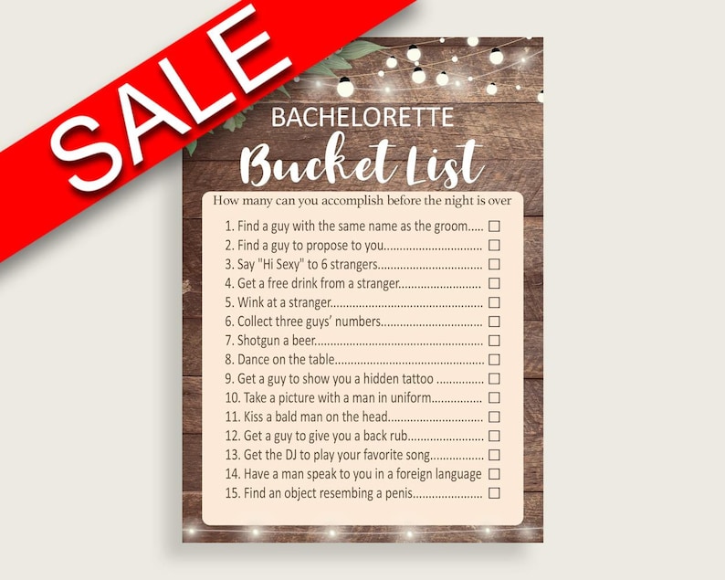 Bachelorette Bucket List Bridal Shower Bachelorette Bucket List Rustic ...