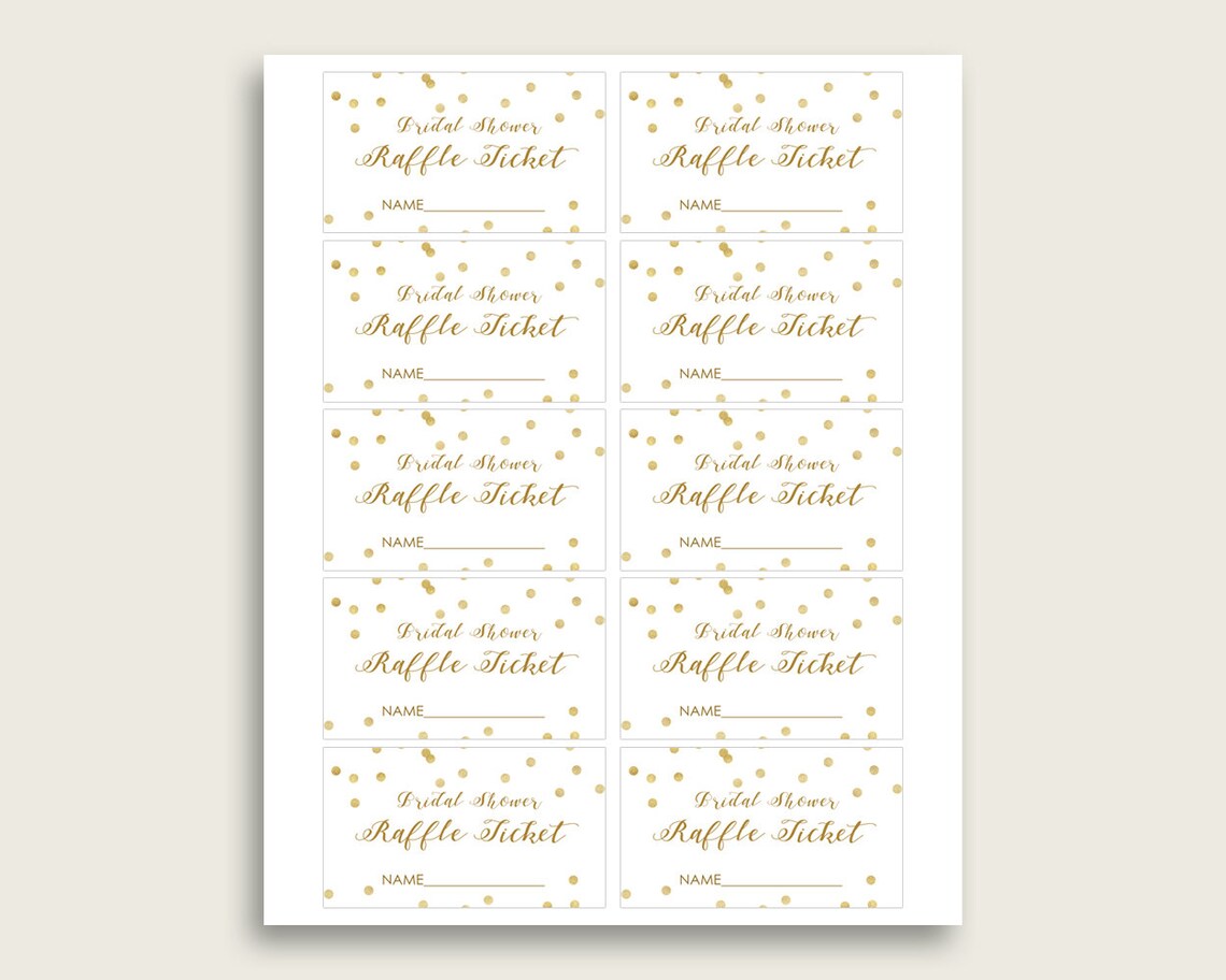 Gold Confetti Bridal Shower Raffle Tickets Gold White Bridal - Etsy