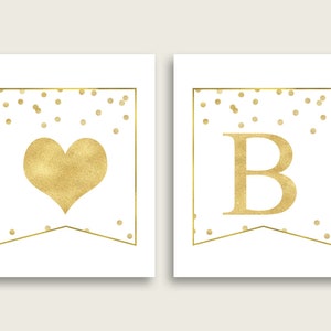 Gold Confetti Bridal Shower Banner Letters Printable, Gold White Banner ...