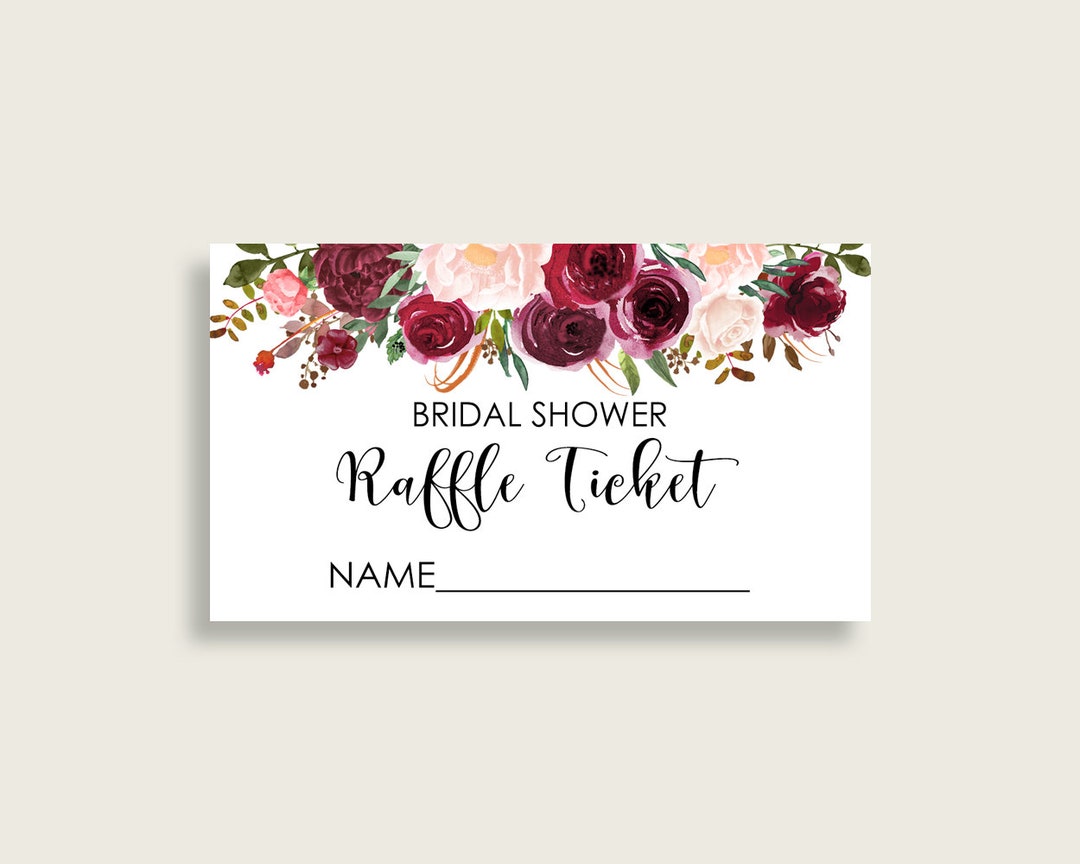 Burgundy Bridal Shower Raffle Tickets, Red Pink Bridal Shower Raffle ...