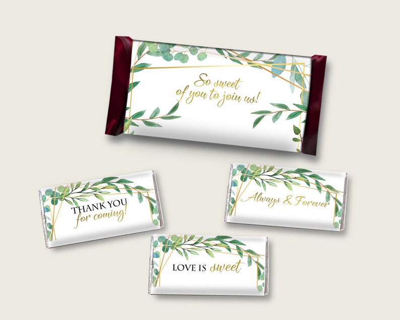 Greenery Hershey's Chocolate Bar Wrappers Printable, Green Gold Bridal ...