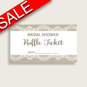 Raffle Ticket Bridal Shower Raffle Ticket Burlap and Lace Bridal Shower ...
