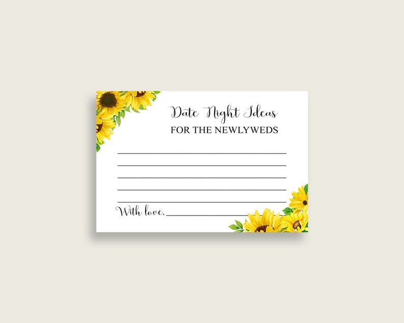 Sunflower Date Night Ideas Cards And Sign Printable Yellow Etsy