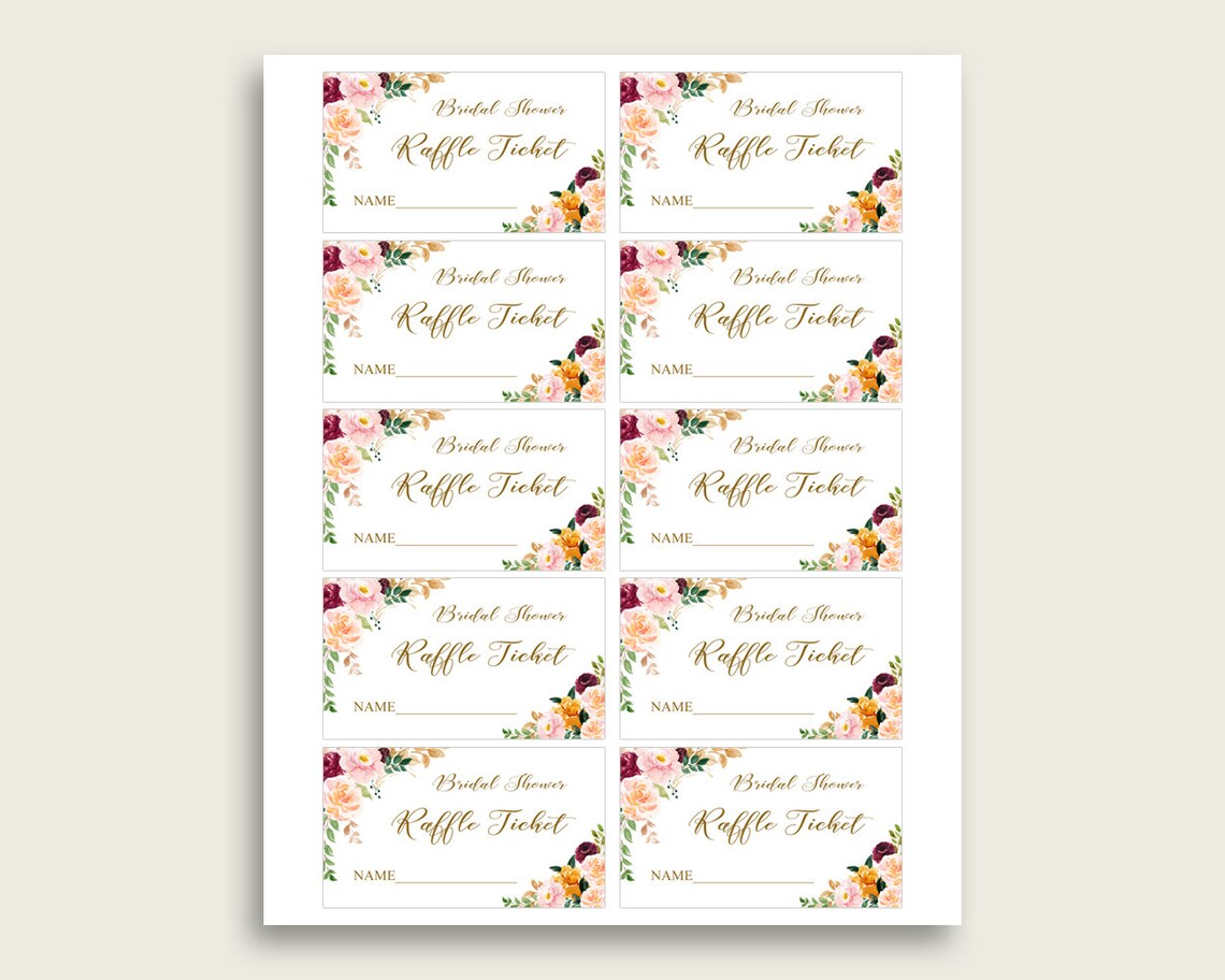 Romantic Floral Bridal Shower Raffle Tickets Rose Gold Pink - Etsy