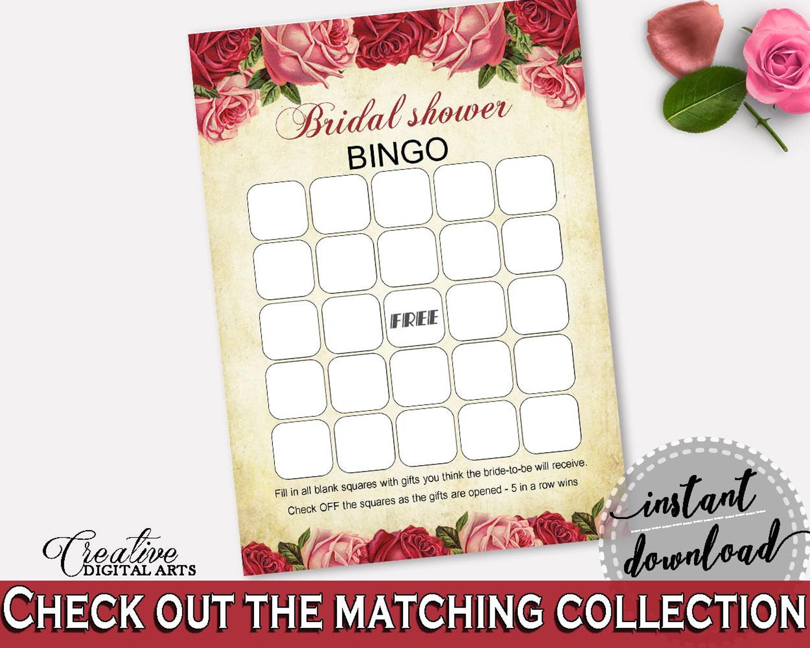 Empty Bingo Bridal Shower Empty Bingo Vintage Bridal Shower | Etsy