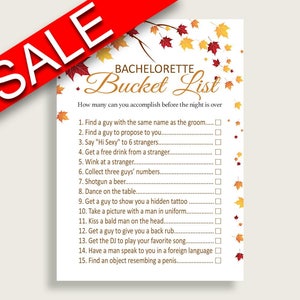 Bachelorette Bucket List Bridal Shower Bachelorette Bucket List Fall ...