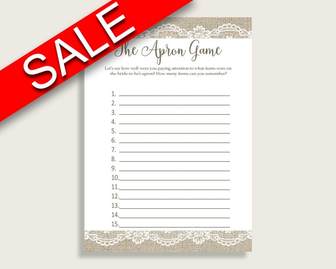 The Apron Game Bridal Shower The Apron Game Burlap And Lace | Etsy