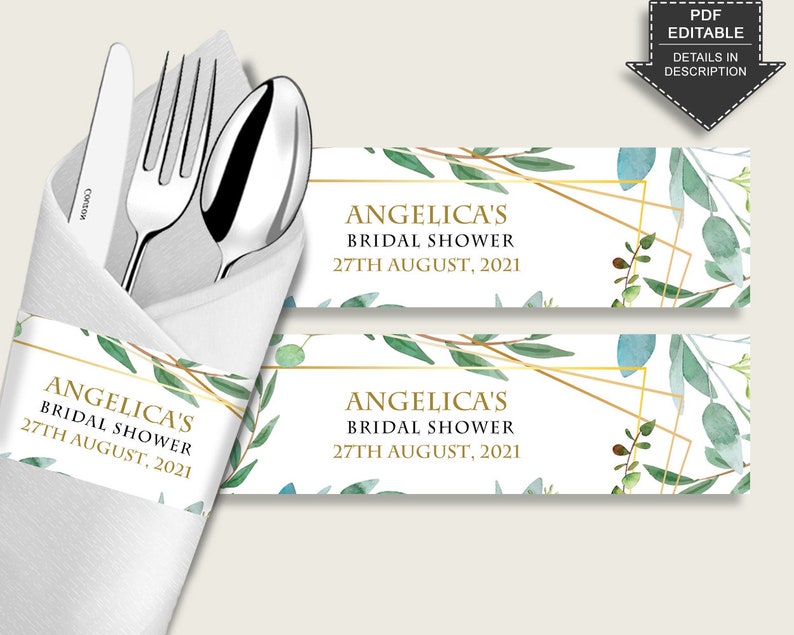 Greenery Bridal Shower Napkin Rings Editable Green Gold - Etsy