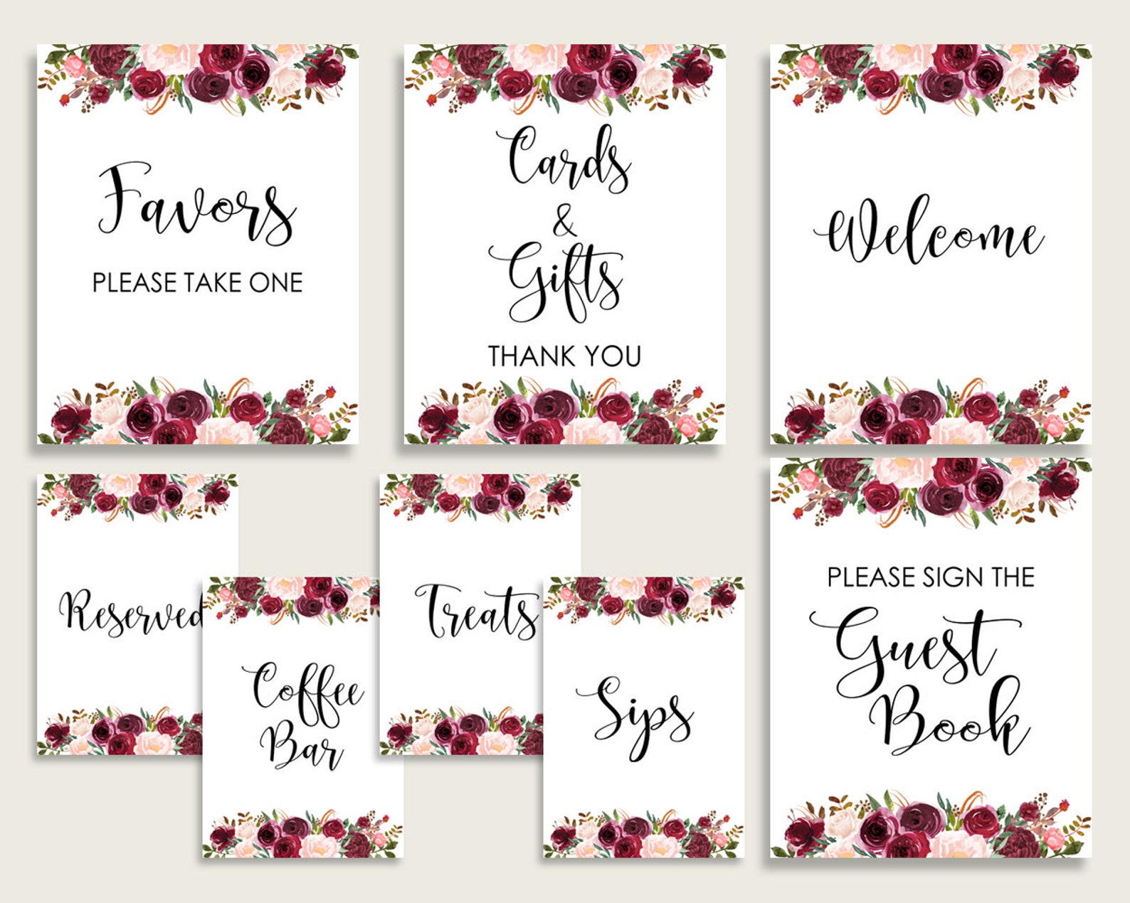 Burgundy Bridal Shower Table Signs Bundle Red Pink Decoration - Etsy