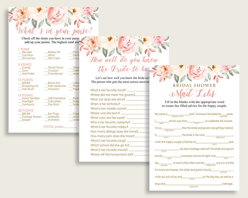 Blush Flowers Bridal Shower Games Bundle Pink Yellow Games - Etsy