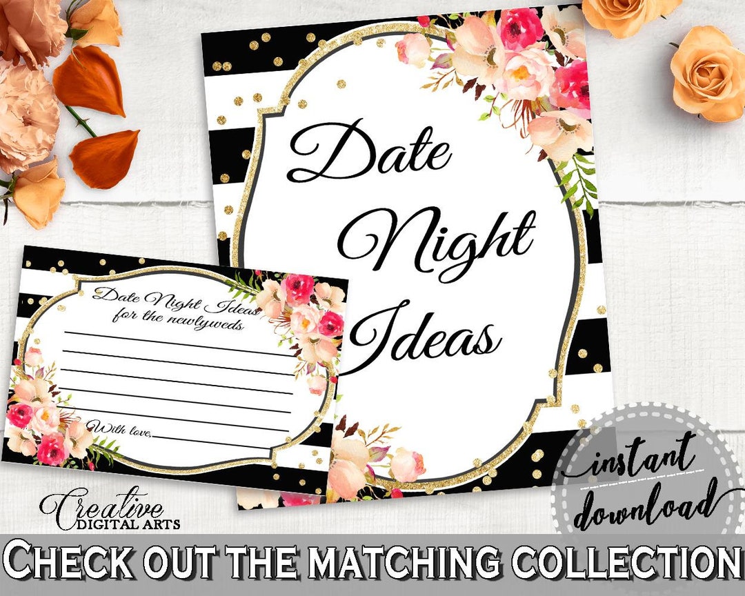 Date Night Ideas in Flower Bouquet Black Stripes Bridal Shower Black ...