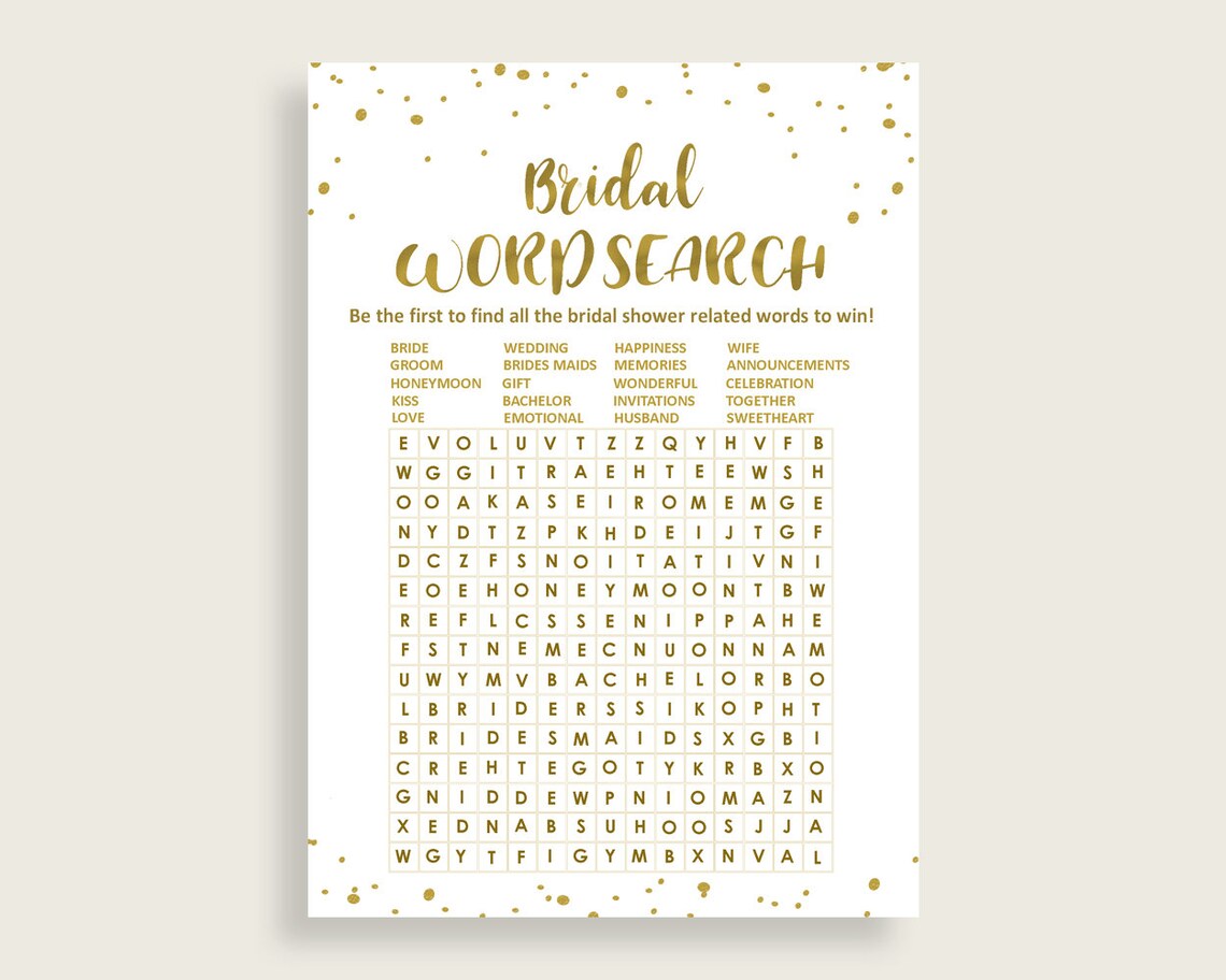Word Search Bridal Shower Word Search Gold Bridal Shower Word | Etsy