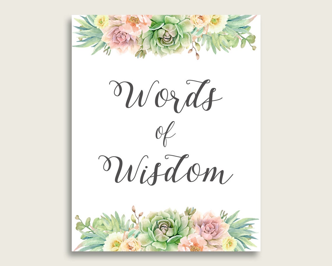 Green Pink Words of Wisdom Cards & Sign Printable Succulent | Etsy