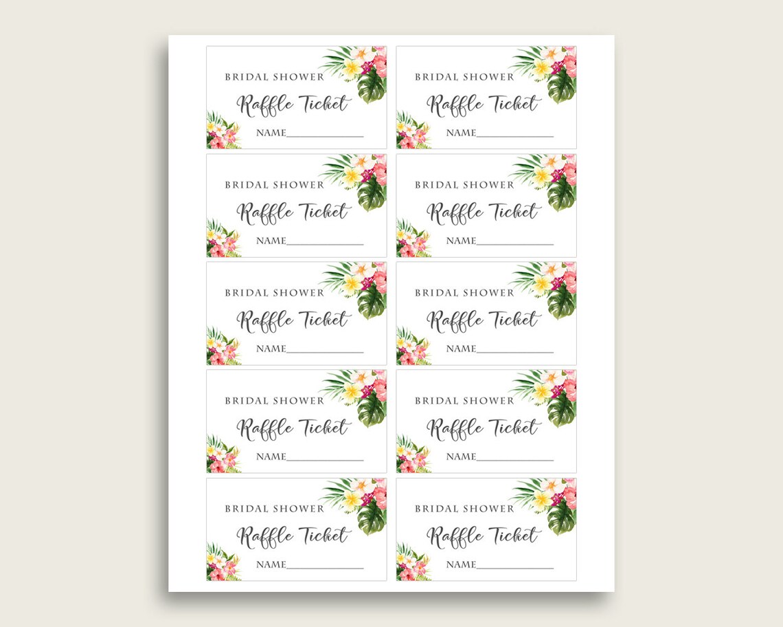 Hawaiian Bridal Shower Raffle Tickets Pink Green Bridal - Etsy