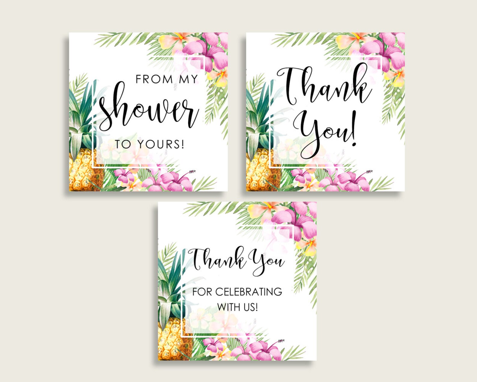 Tropical Square Favor Tags Printable Bridal Shower Green Pink - Etsy