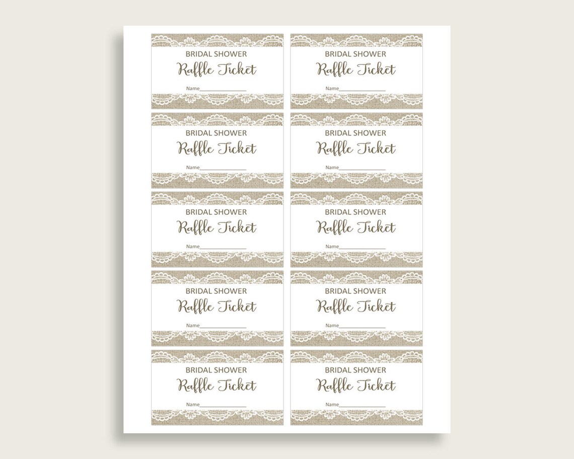 Raffle Ticket Bridal Shower Raffle Ticket Burlap And Lace | Etsy