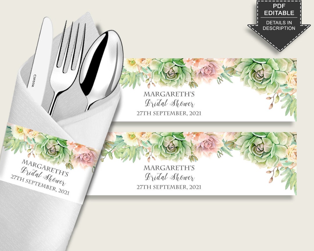 Succulent Bridal Shower Napkin Rings Editable, Green Pink Napkin ...