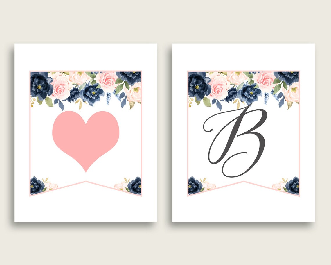 Navy Blush Floral Bridal Shower Banner Letters Printable Blue - Etsy