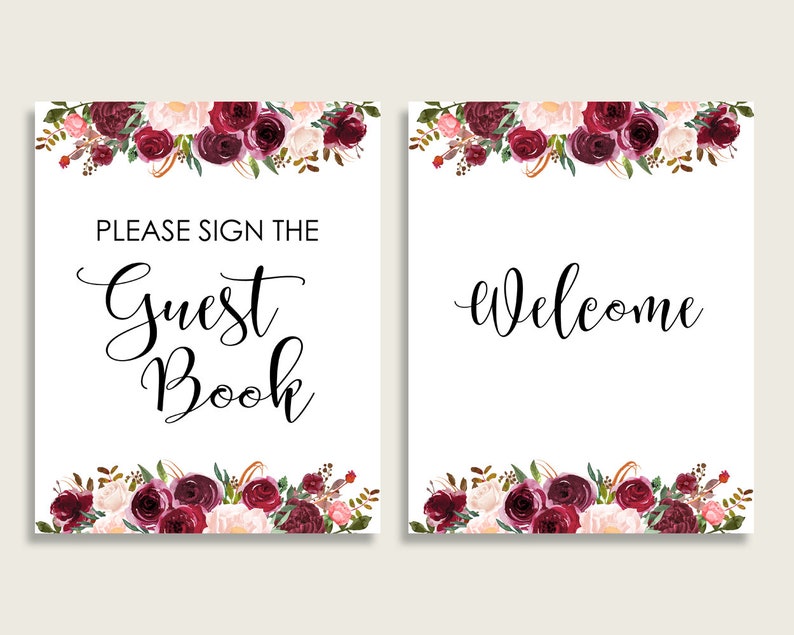 Burgundy Bridal Shower Table Signs Bundle Red Pink Decoration | Etsy