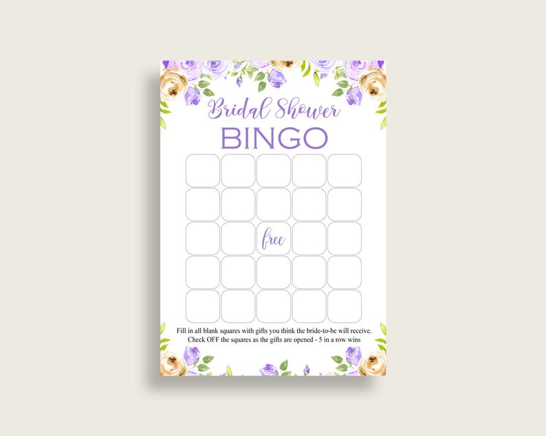 Purple Floral Bridal Shower Bingo Cards Printable 60 | Etsy