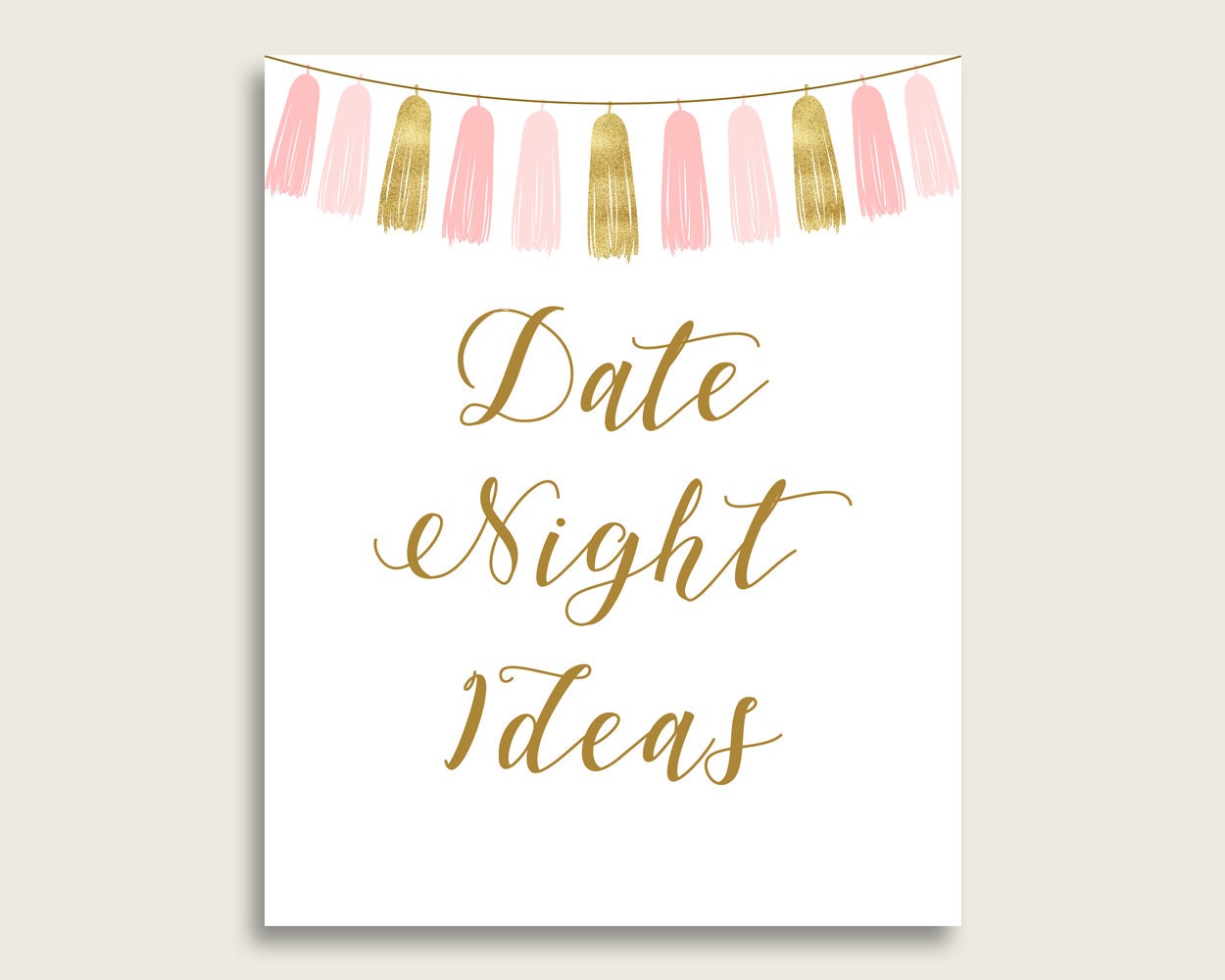 Tassels Date Night Ideas Cards And Sign Printable Pink Gold | Etsy