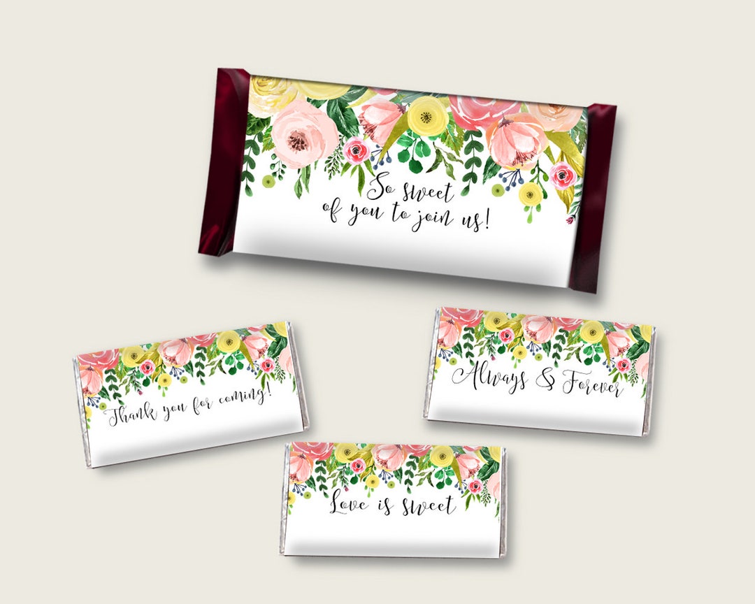 Spring Floral Hershey's Chocolate Bar Wrappers Printable, Green Pink ...