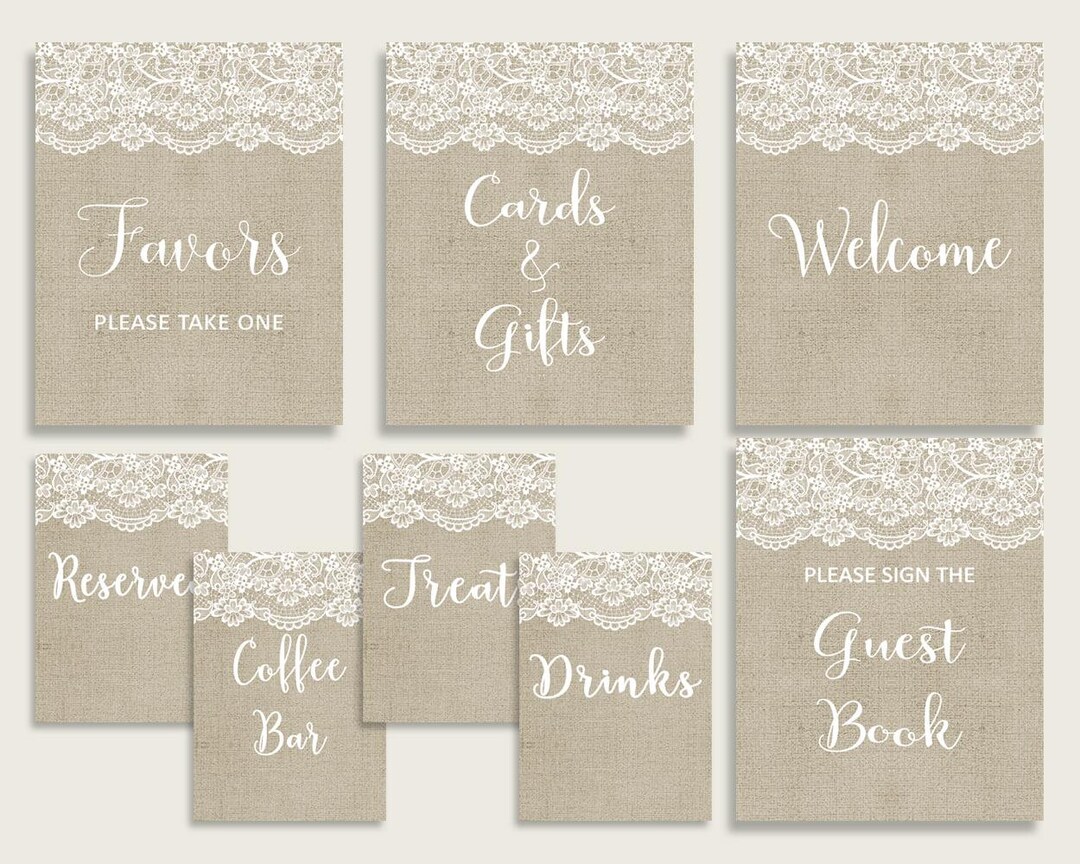 Table Signs Bridal Shower Table Signs Burlap and Lace Bridal Shower ...