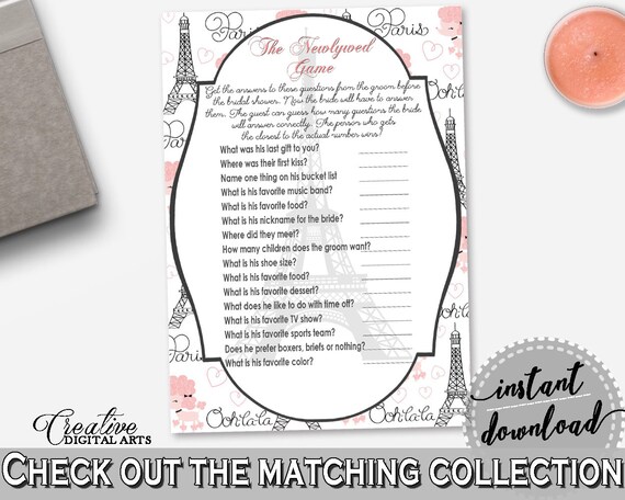 The Newlywed Game in Paris Bridal Shower Pink and Gray Theme | Etsy