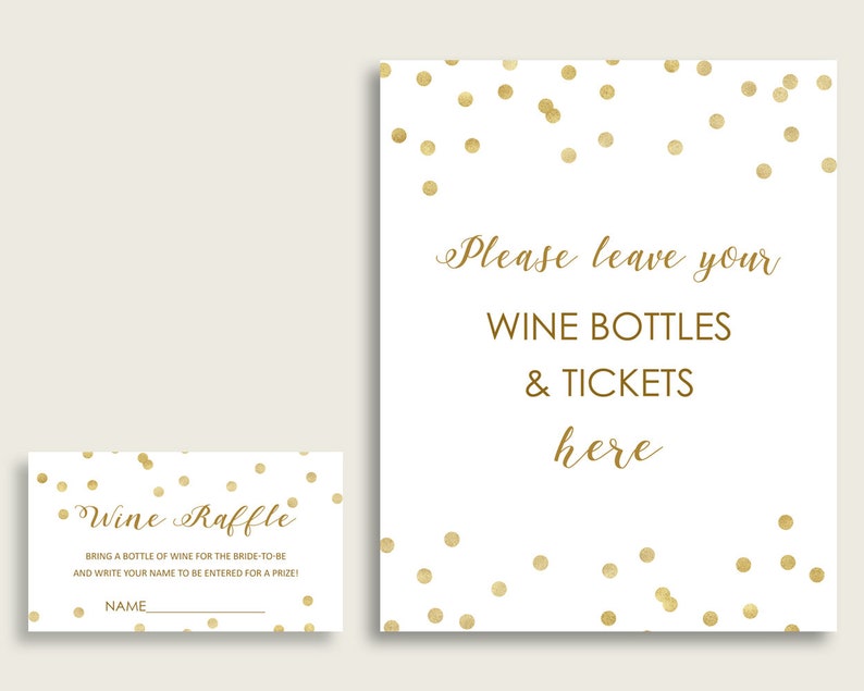 Gold Confetti Bridal Shower Wine Raffle Ticket Printable Gold | Etsy