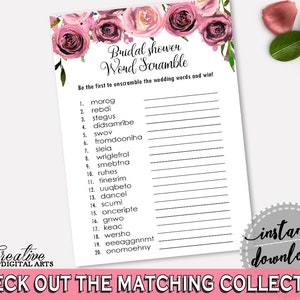Word Scramble Bridal Shower Word Scramble Floral Bridal Shower Word ...