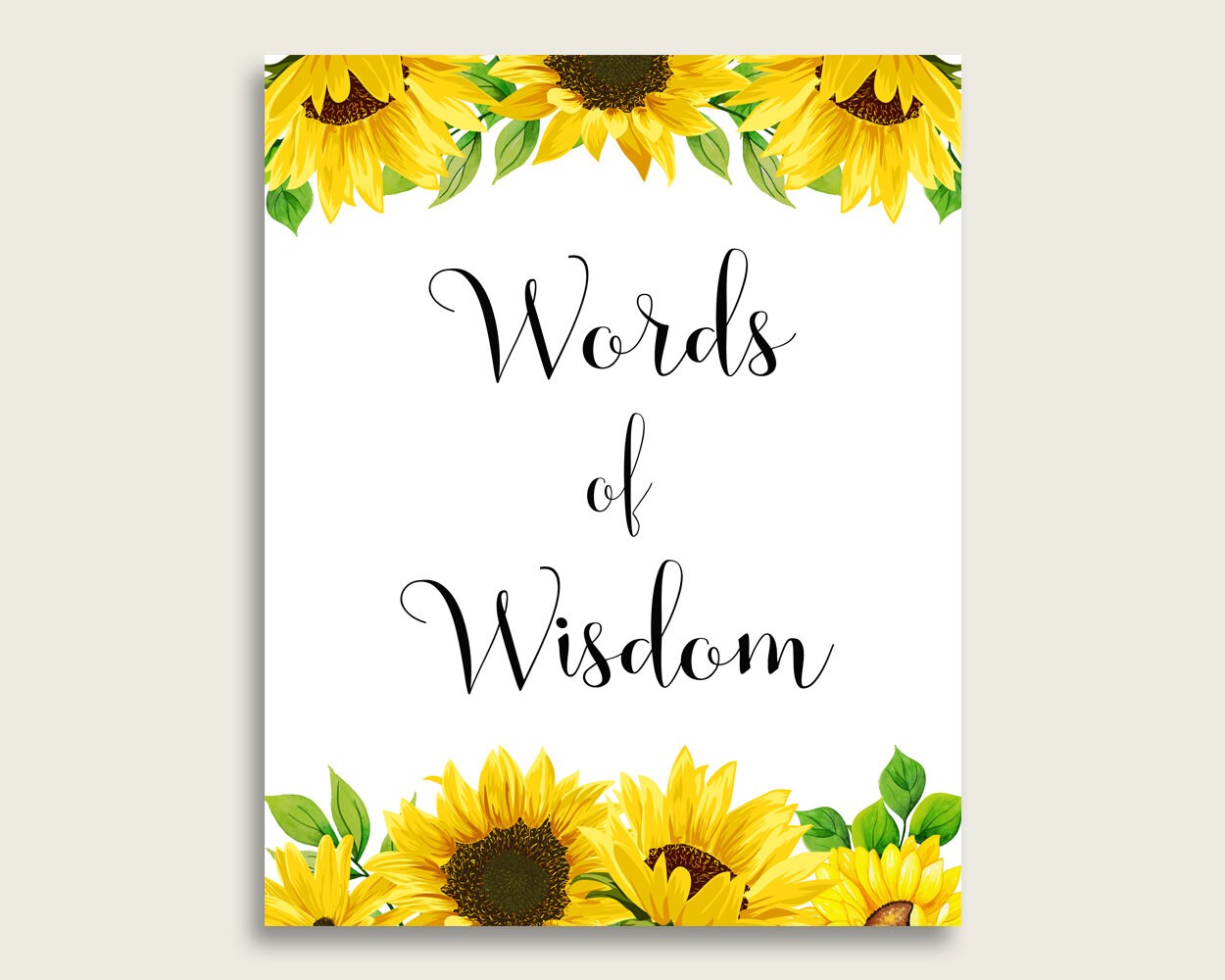 Yellow White Words of Wisdom Cards & Sign Printable Sunflower | Etsy
