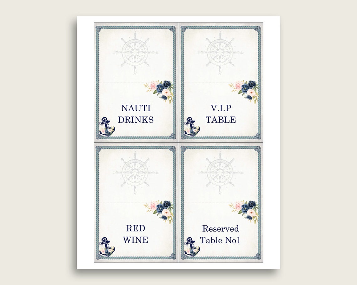 Nautical Anchor Food Tent Cards Printable Blue Beige Table - Etsy