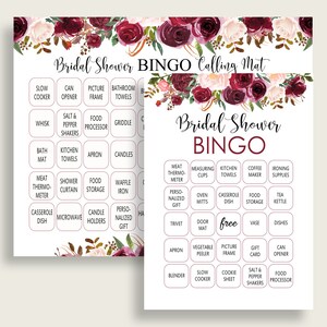 Burgundy Bridal Shower Bingo Cards Printable, 60 Prefilled Bingo Game ...